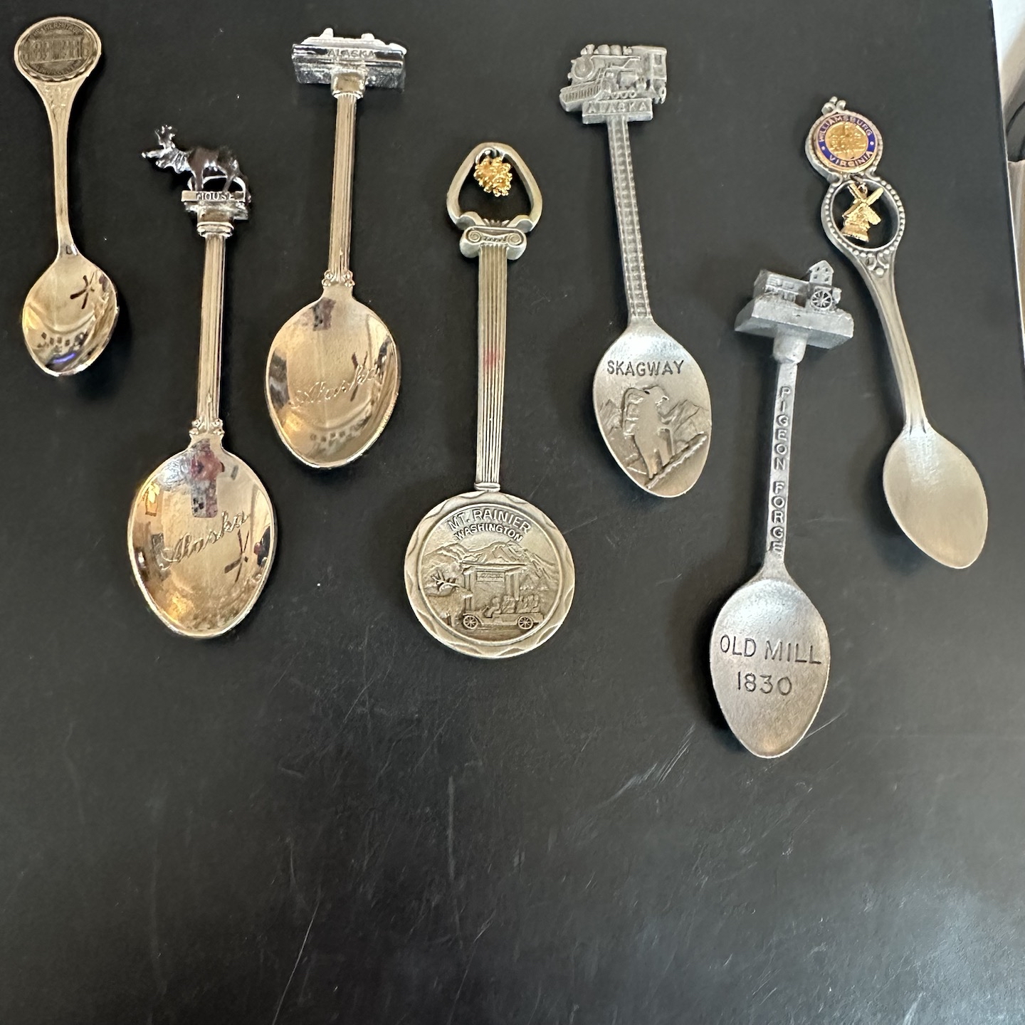 V150 Lot Of 7 Collector Tea Spoons Of The USA