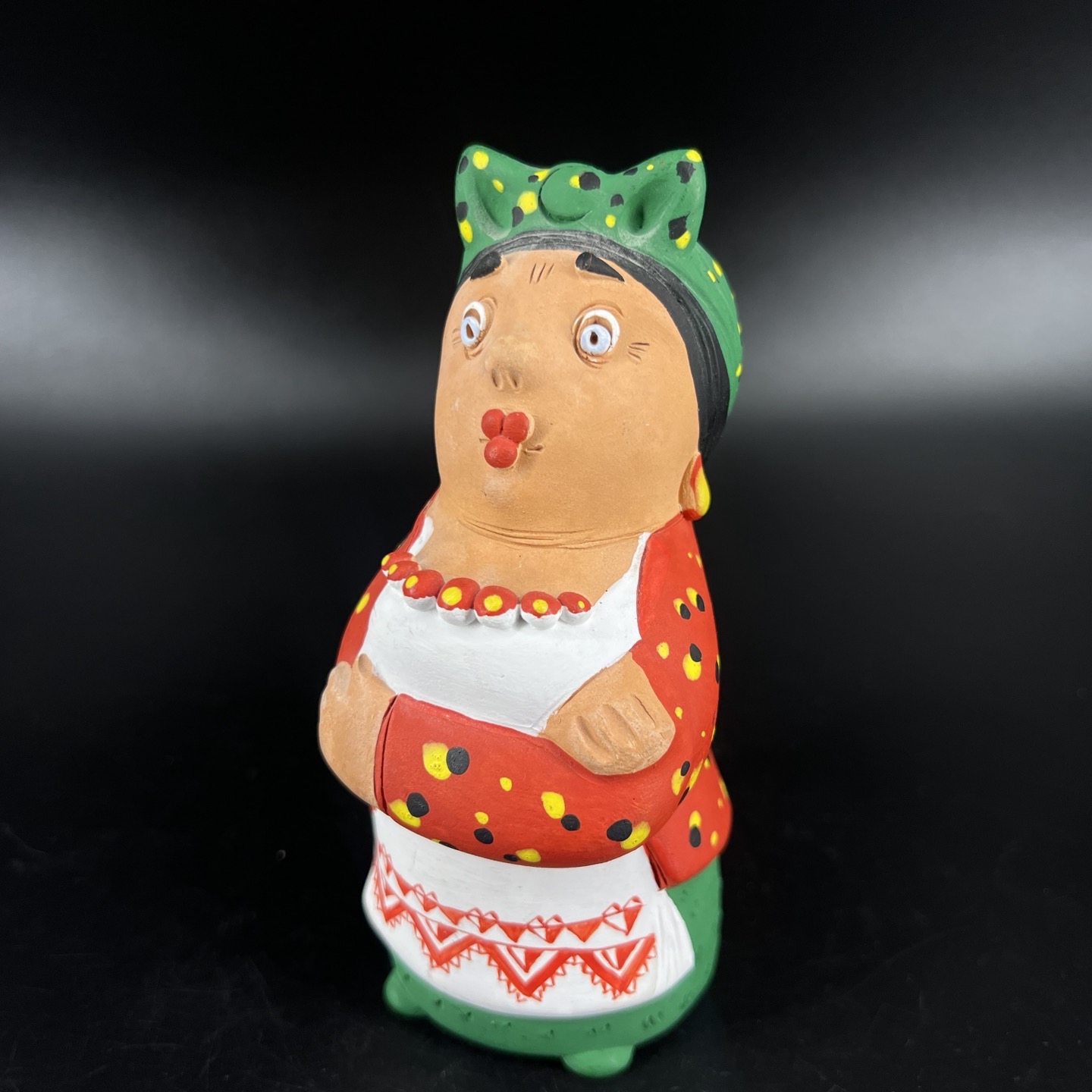 Russian Pottery Woman Figurine Signed