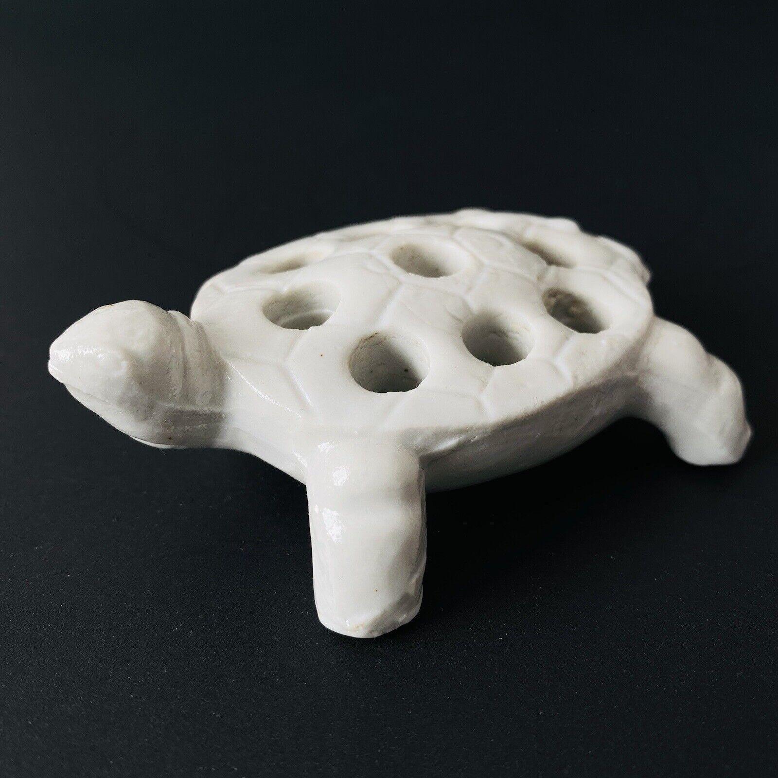Vintage Handmade Ceramic 9 Hole White Art Pottery Turtle Tortoise ...