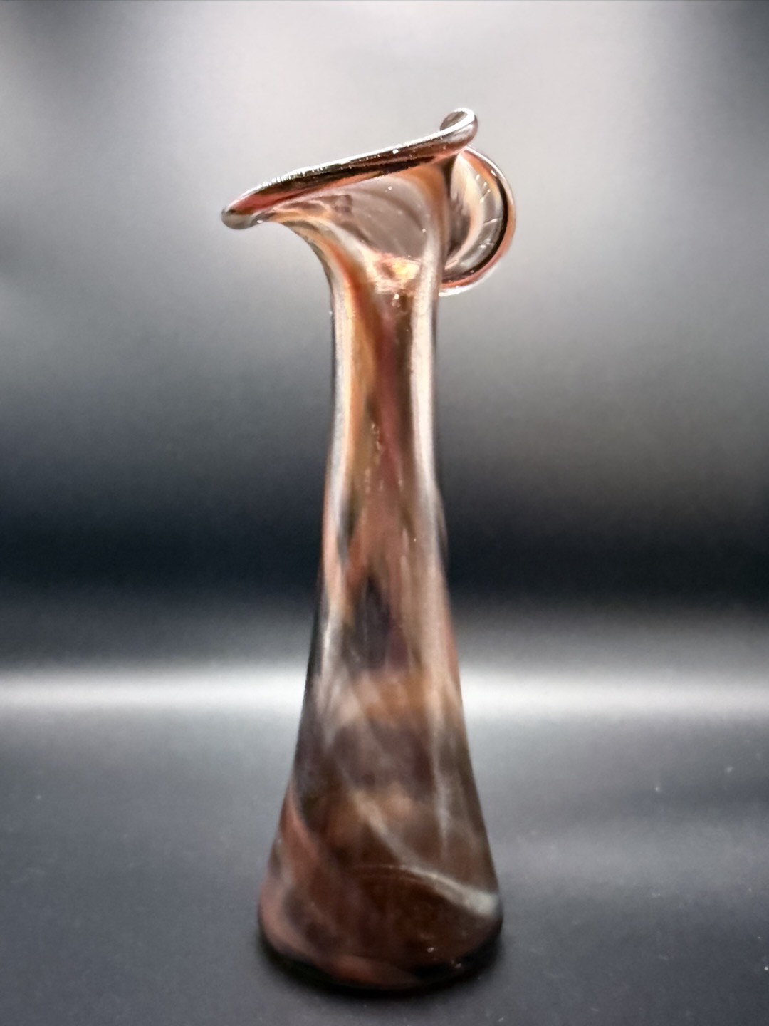 Fluted Top Hand Blown Glass Vase 7 inches
