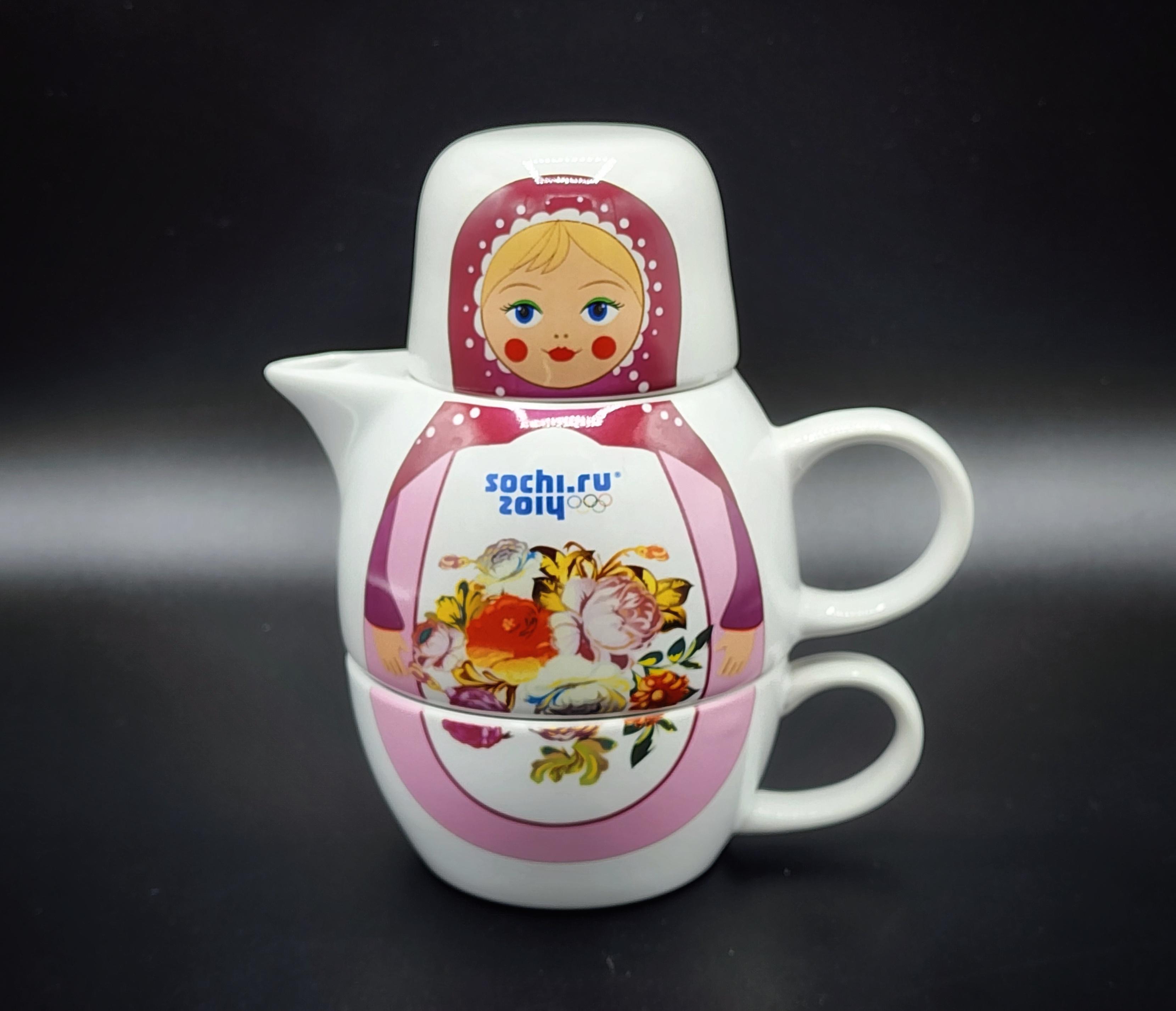020 Russian Nesting Doll 2014 Olympic Souvenir Teapot & Teacup