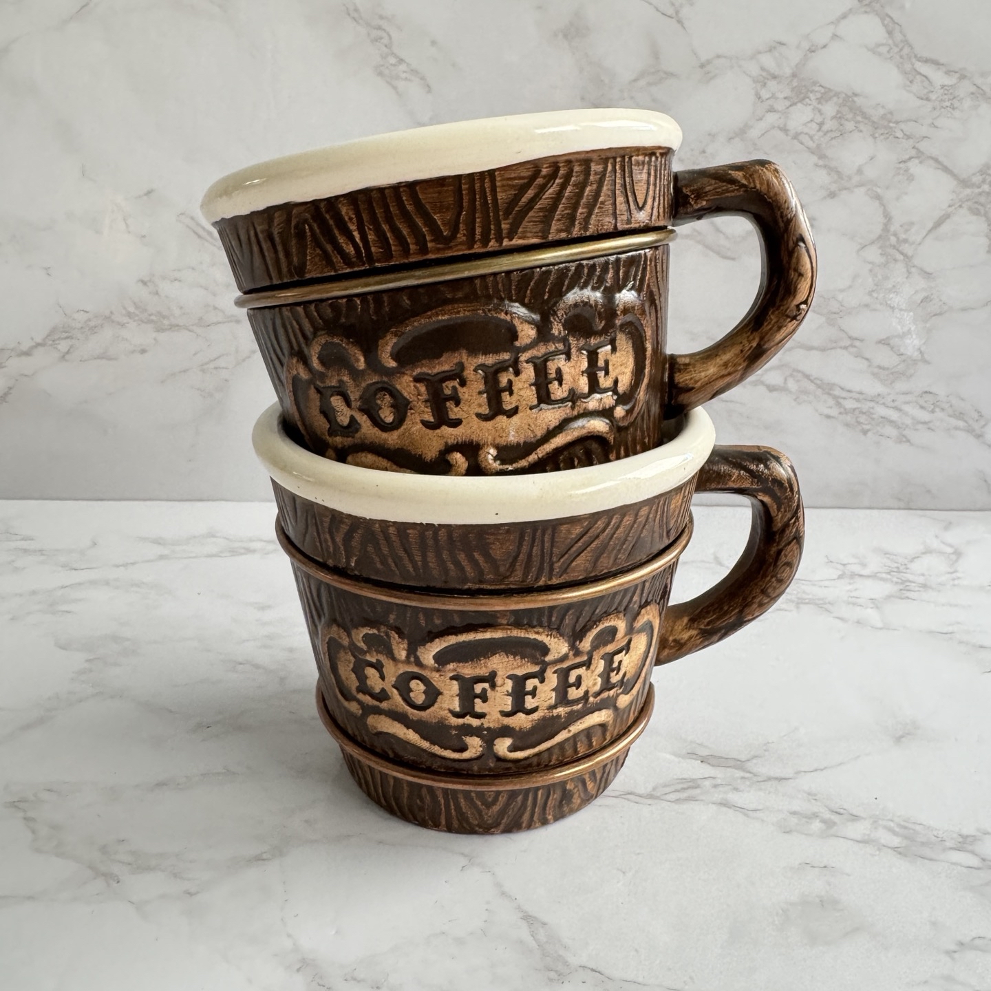 Pair of Vintage Barrel Style Ceramic Coffee Mugs Made in Japan