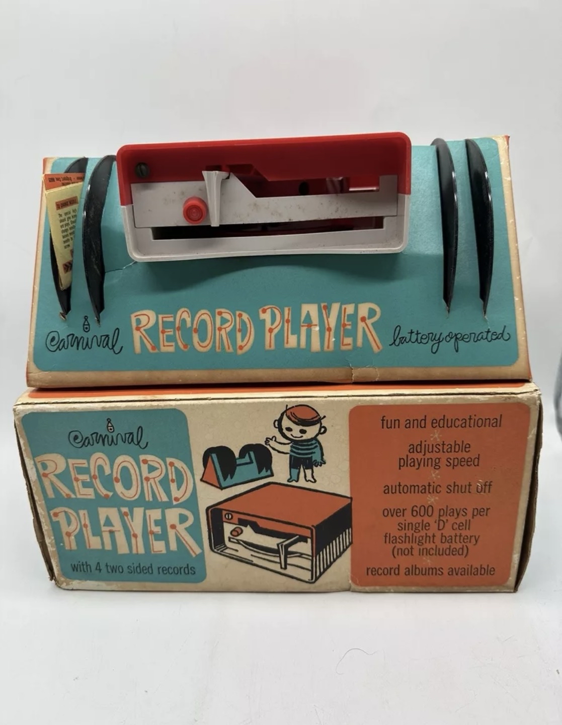 Vintage 1960s Carnival Toy Record Player in Box Complete In Box PARTS ...