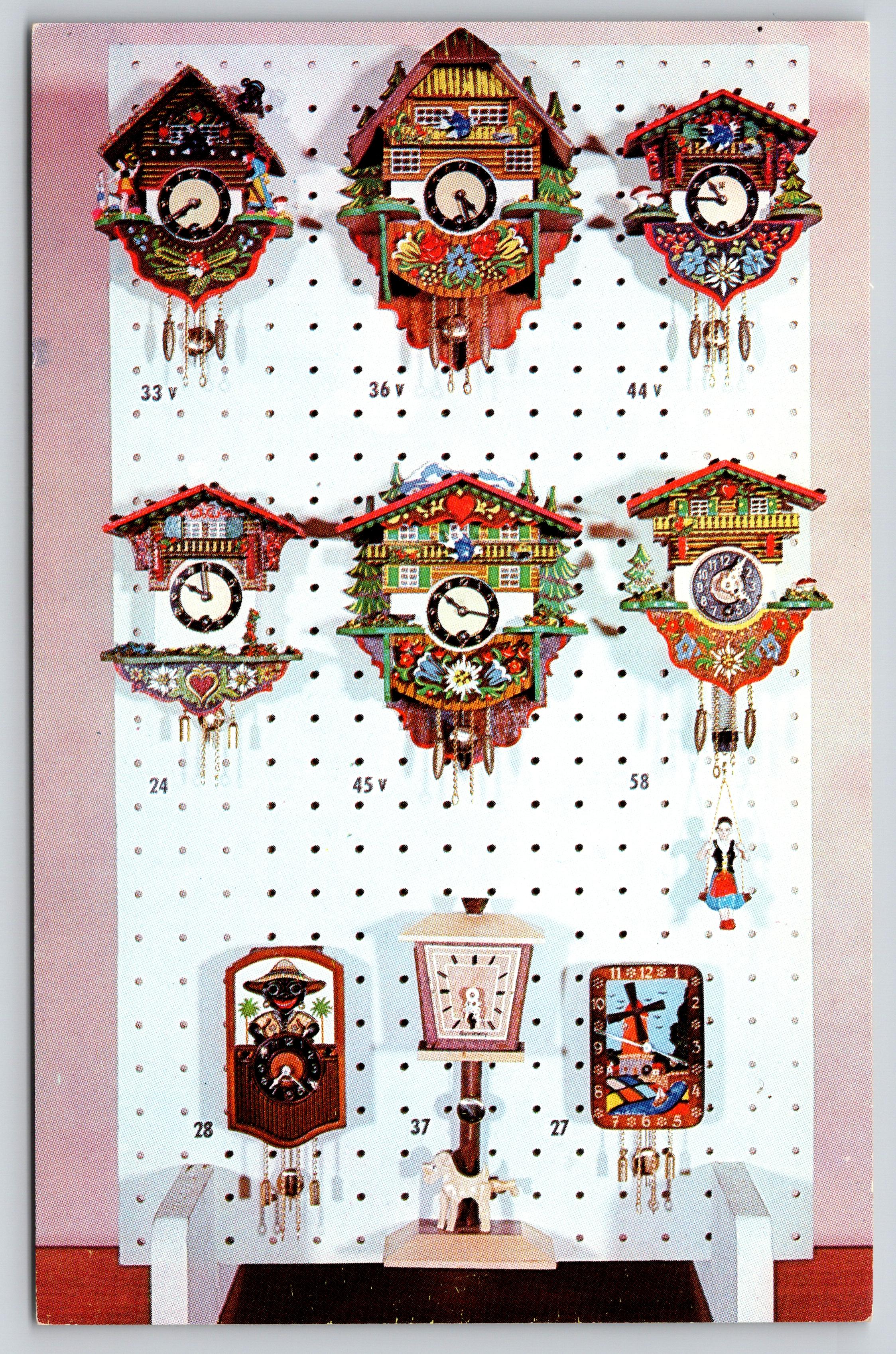 Postcard Animated Minatare Black Forest Clocks Diegel Imports ...