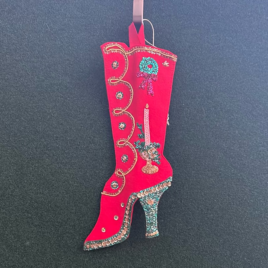 Hand Sewn Felt High Heel Stocking With Hand Embroidered Sequins, Circa ...
