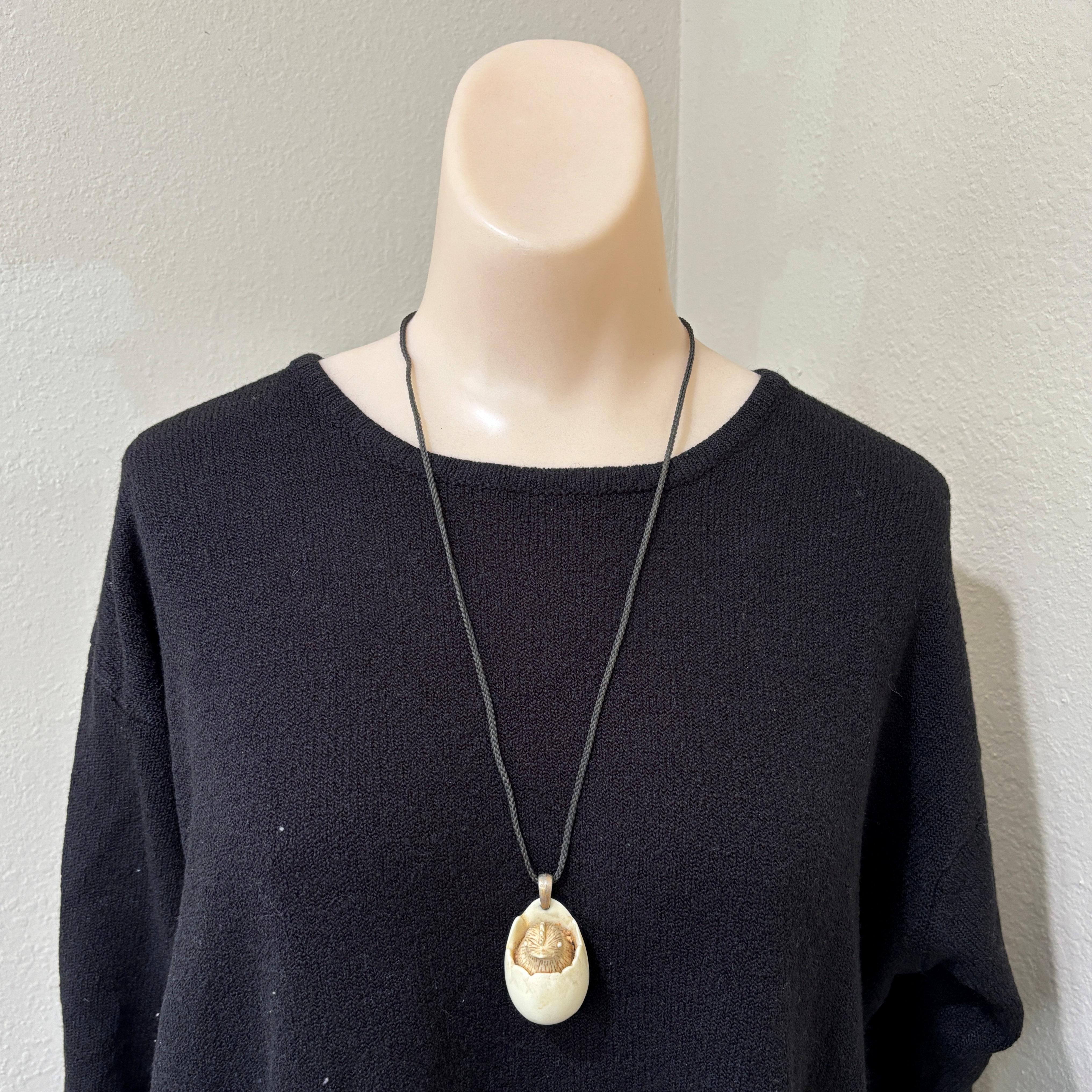 Luca Razza Hatching Chick Necklace Egg 1970s Pendant Made USA Retro Vintage