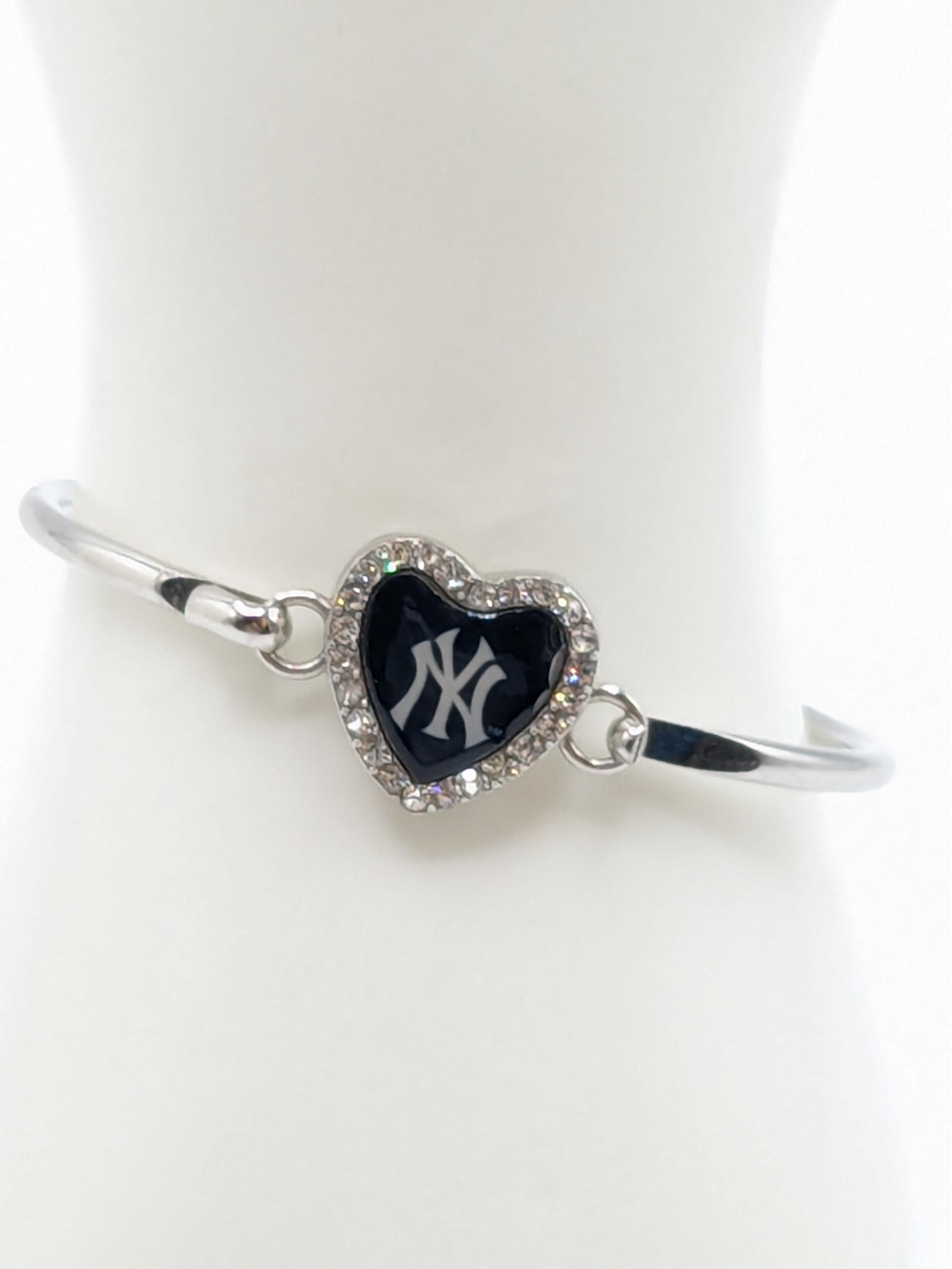 New York Yankees Bracelet Rhinestone Heart Silver Tone