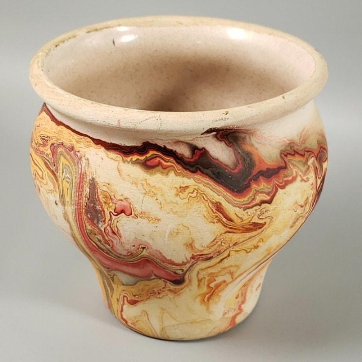 Vintage NEMADJI Pottery Red Rust Brown Swirl Marble Tan Buff Bisque ...