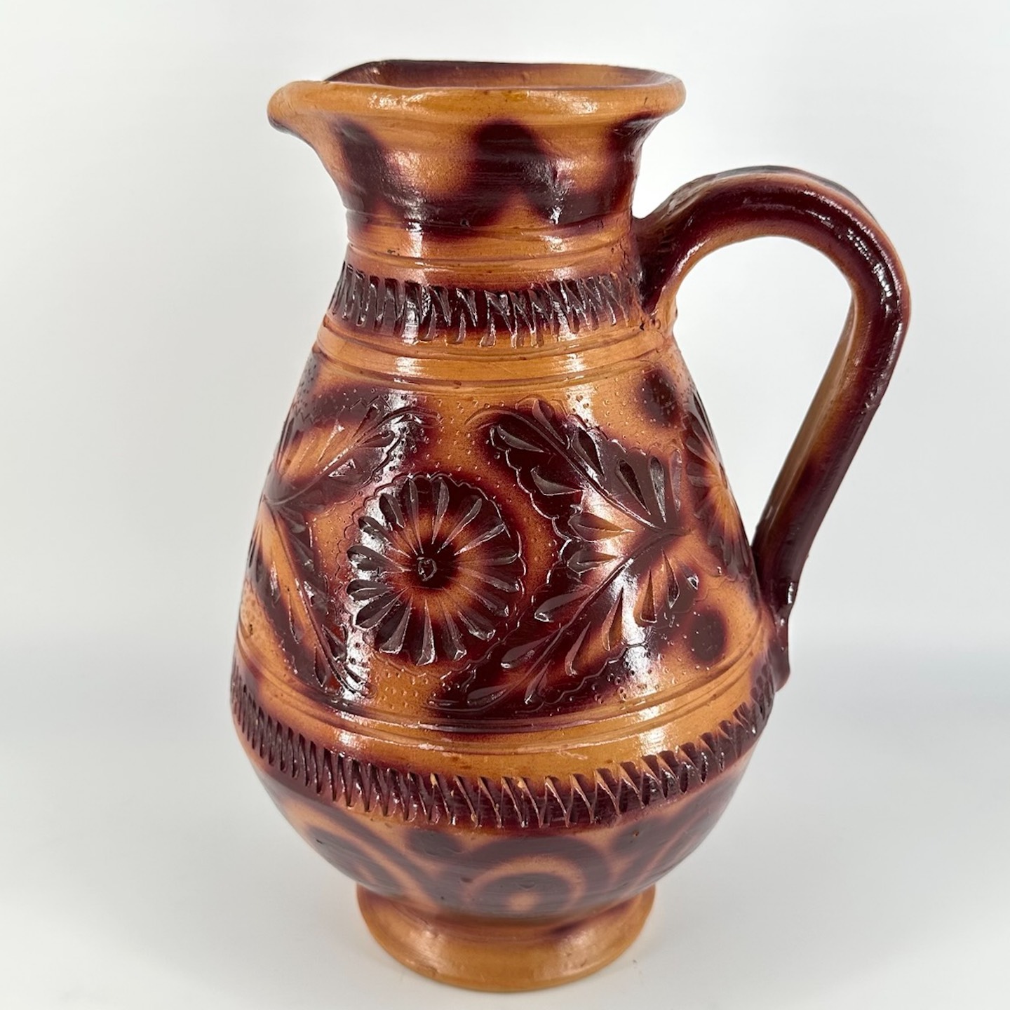 Vintage Hand Made Pottery Pitcher Greece 12”