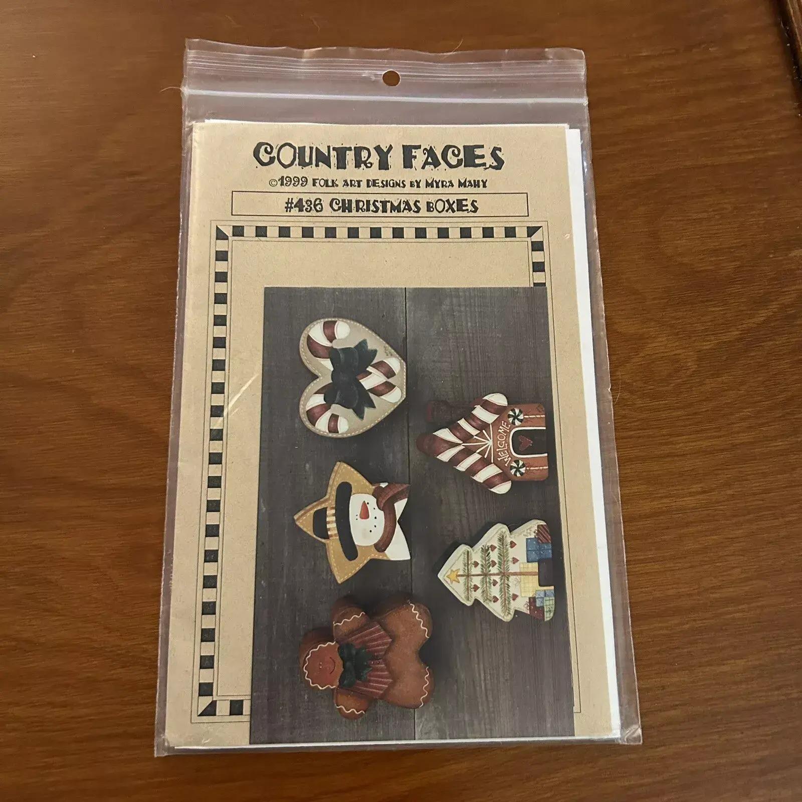Country Faces Folk Art Design #436 Christmas Boxes Vintage 1999 Pattern ...