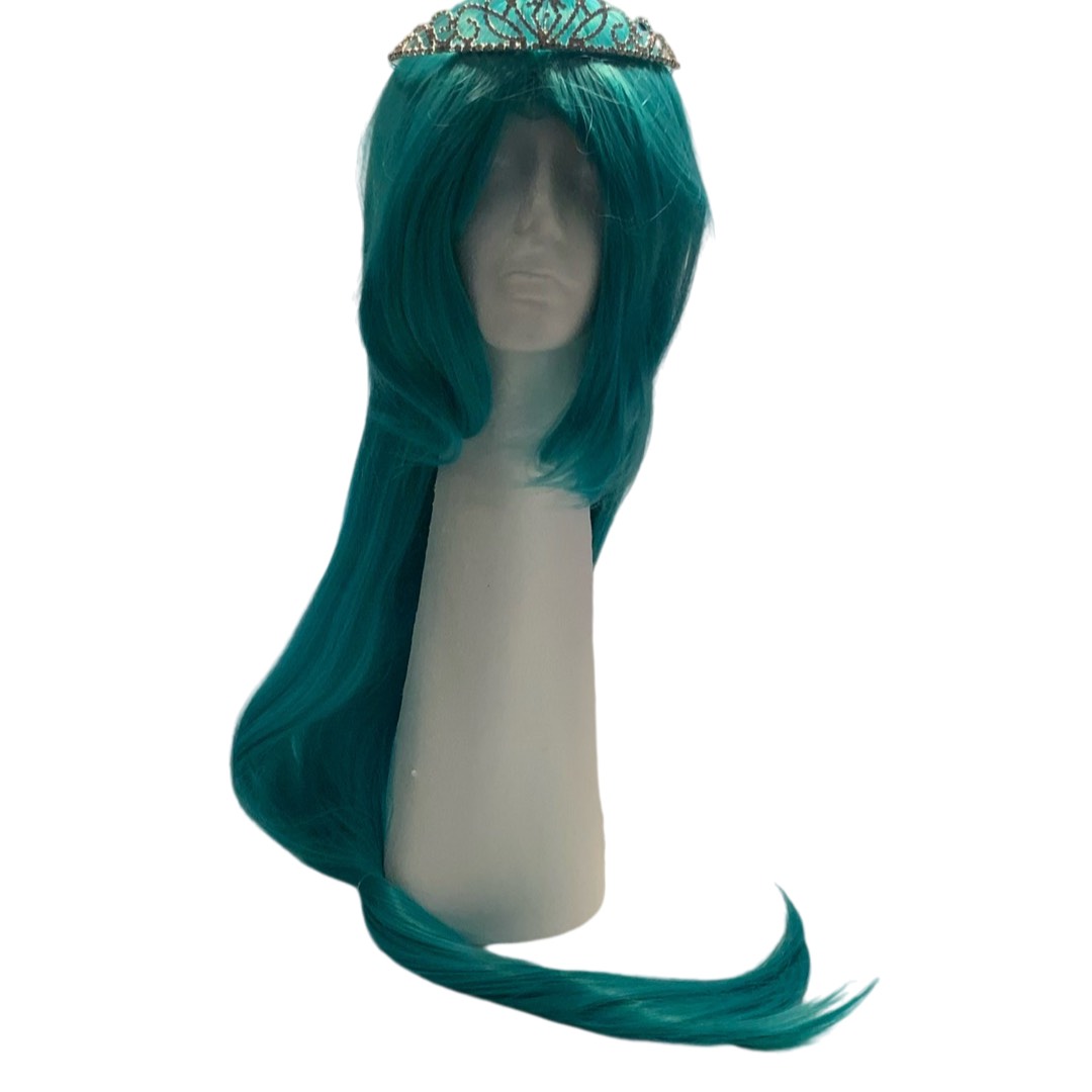 Aquamarine Long Hair Wig With Rhinestone Tiara