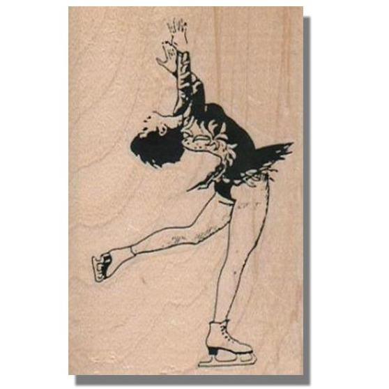 Figure Skater Bending Back Rubber Stamp - Graceful Girl Skating