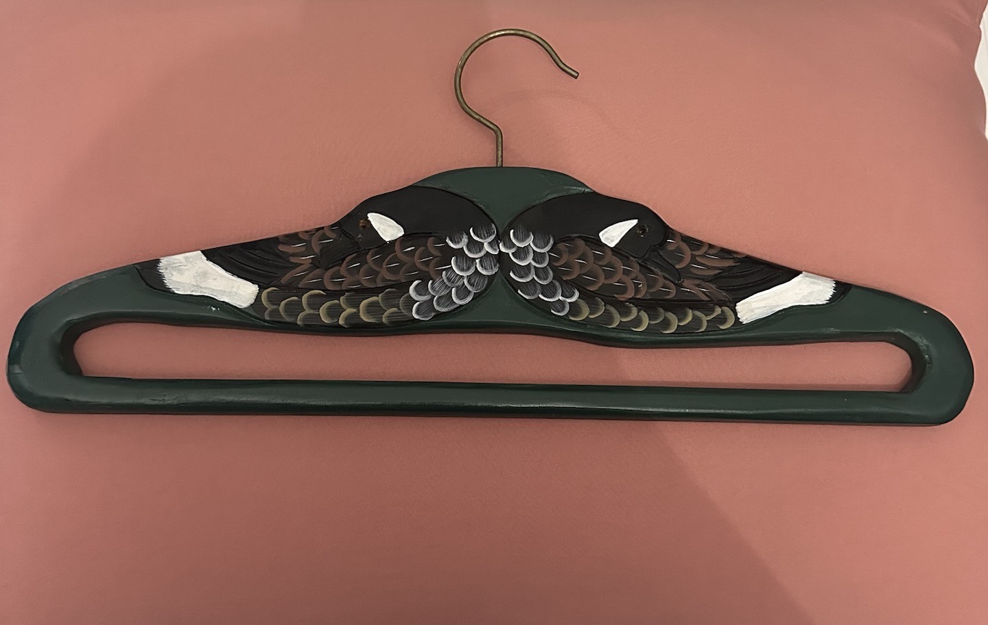 Vintage Green Painted Wood Carved Duck Ornamental Clothing Hanger