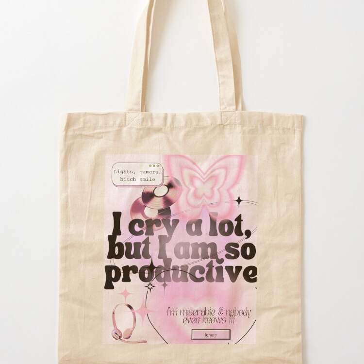 TTPD Lyric Tote//I Cry A Lot But I Am So Productive//subtle Merch //Cotton