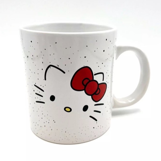 HELLO KITTY Coffee Mug 20oz Face Head Ceramic Sanrio Speckled White ...