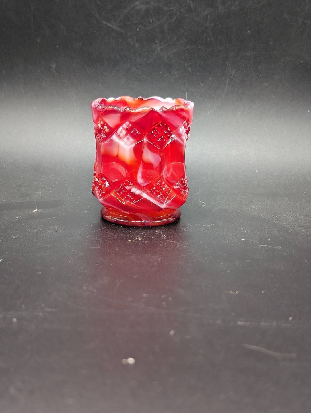 Vintage Imperial Red Slag Glass Swirl Pattern Toothpick Holder