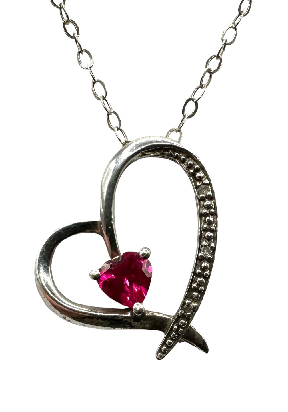 925 Sterling Silver Ruby Heart Necklace Chain Pendant White Accent ...