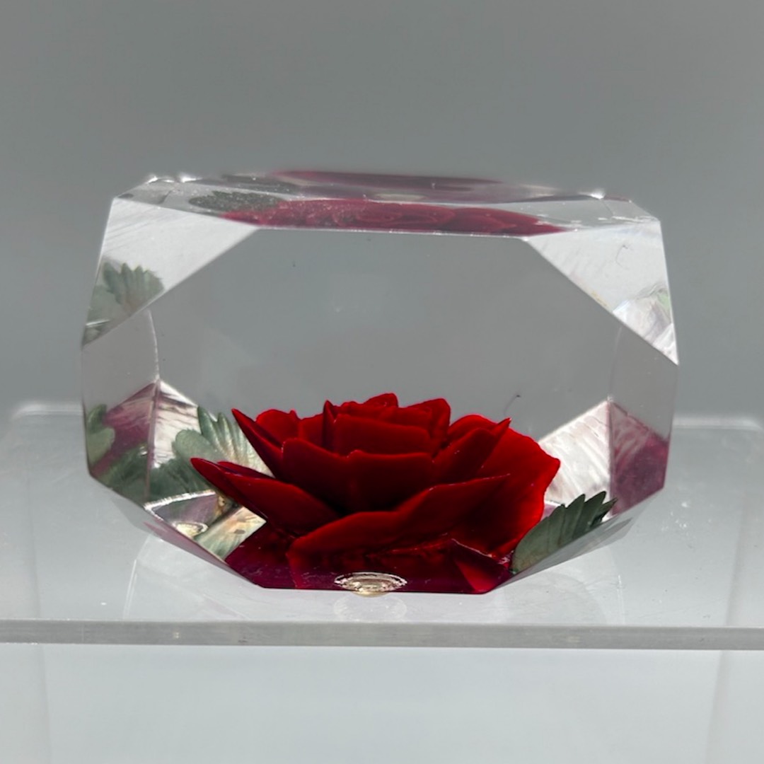 B72 Encased Rose Paperweight 3” ️