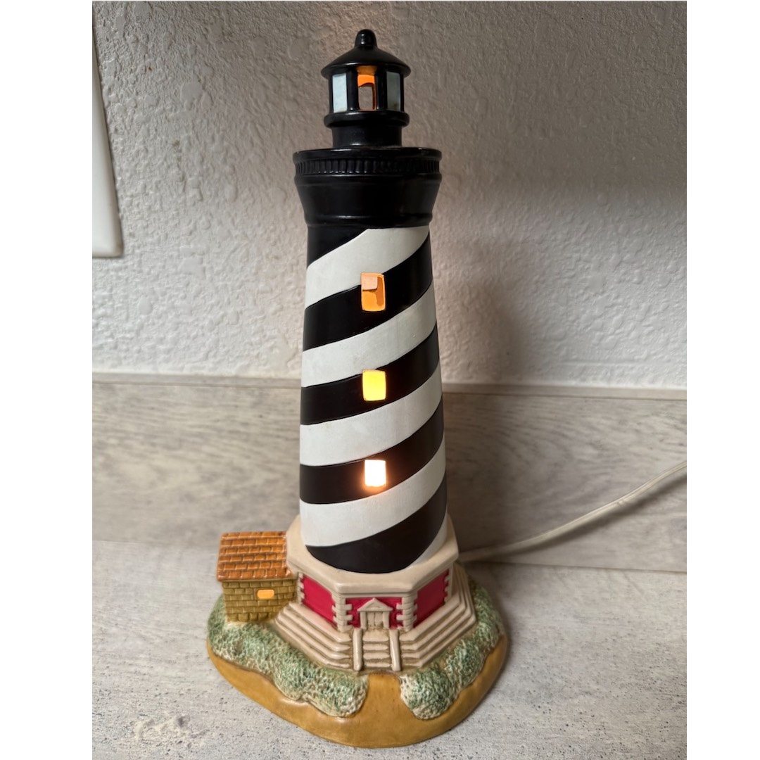 Coastal Lefton China Cape Hatteras Vintage Lighthouse Lamp 14”
