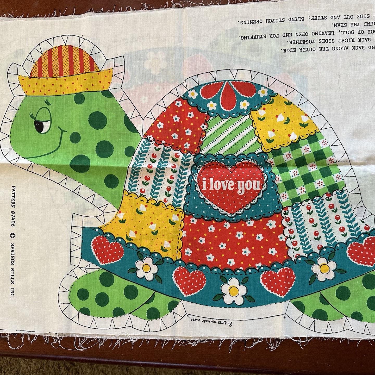 Vintage Springs Mills 7406 Turtle Pillow Panel I Love You Cut And Sew*
