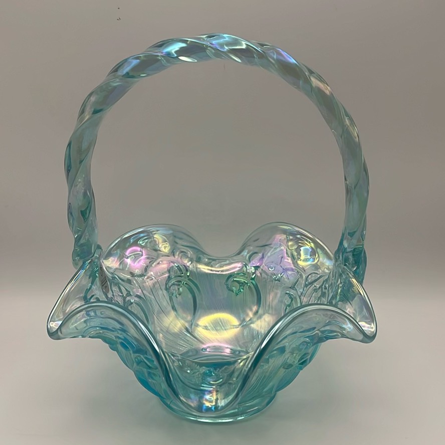 Vintage Fenton Art Glass Basket, Lily Of The Valley Pattern, 9” Tall ...