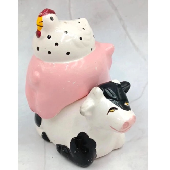 Cow Pig Chicken Stacking Kitchen Salt Pepper Shakers Farmhouse Loomco 1994
