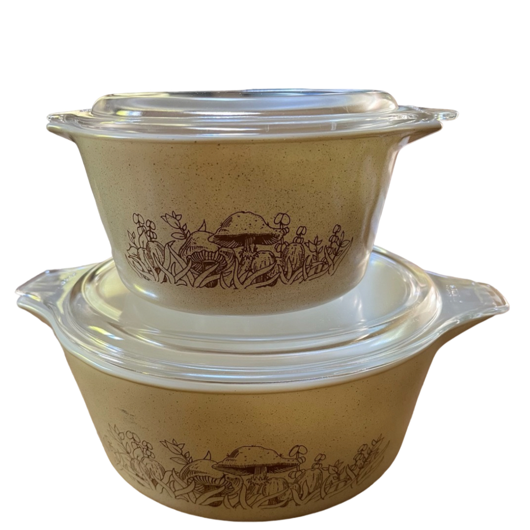 Pyrex Mushroom Forest Fancies Covered Casserole With Lids Vintage Two ...