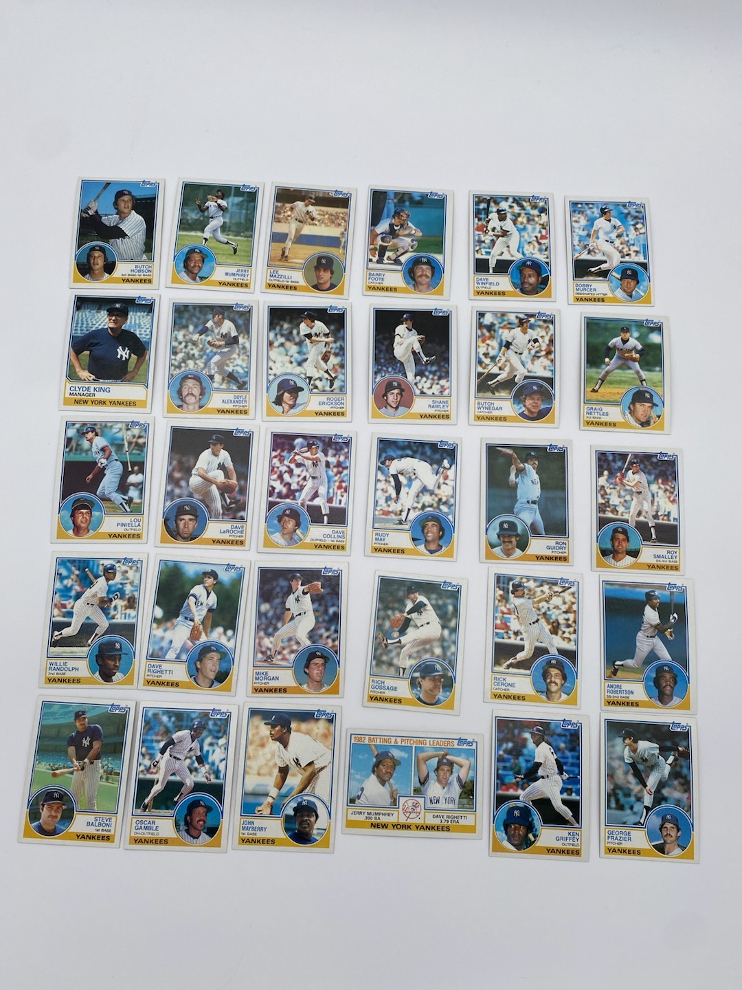 Topps 1983 MLB New York Yankees Complete 30 Card Team Set