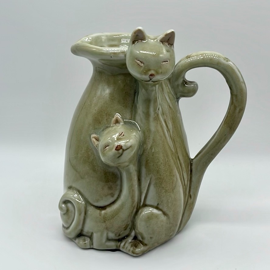 Siamese Cats Pottery Pitcher Tan/Taupe