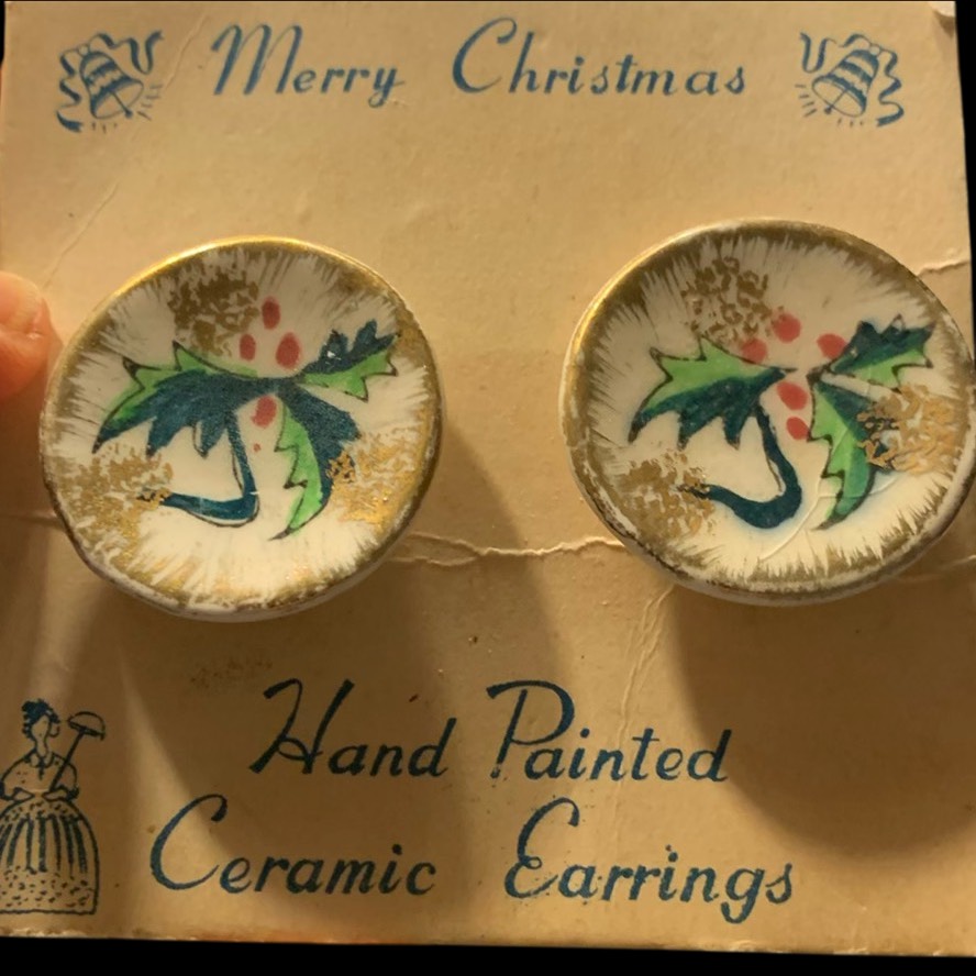 Hand Painted Ceramic Clip On Earrings On Original Card