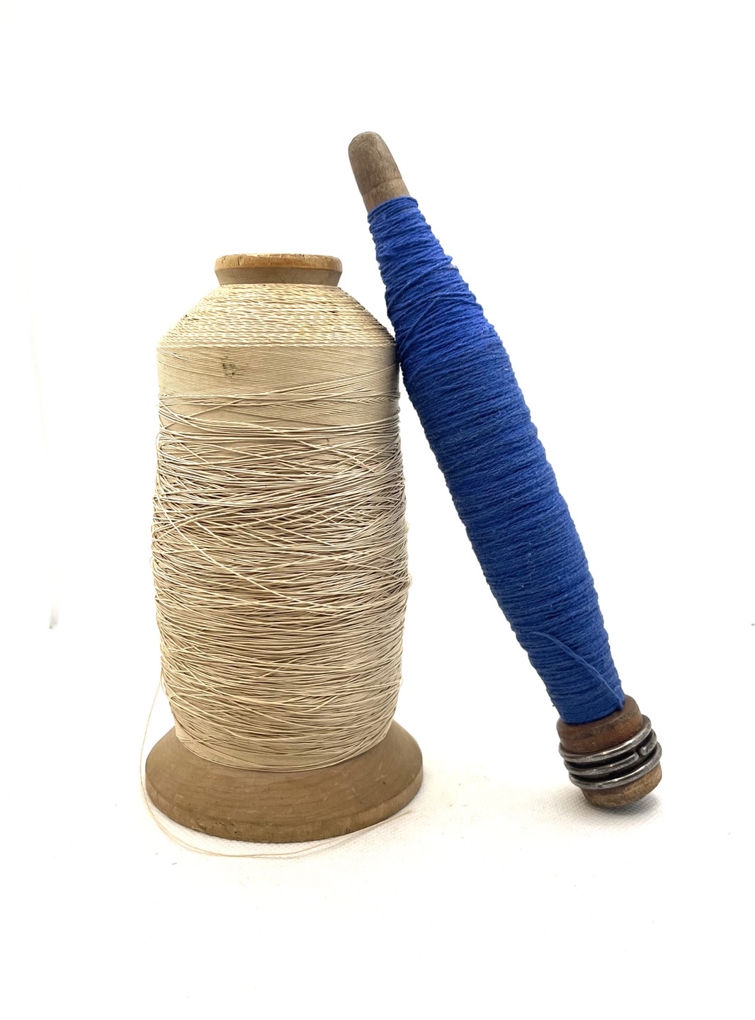 Vintage Industrial Machine Beige Thread Sewing Wood Spool 6” And Blue ...