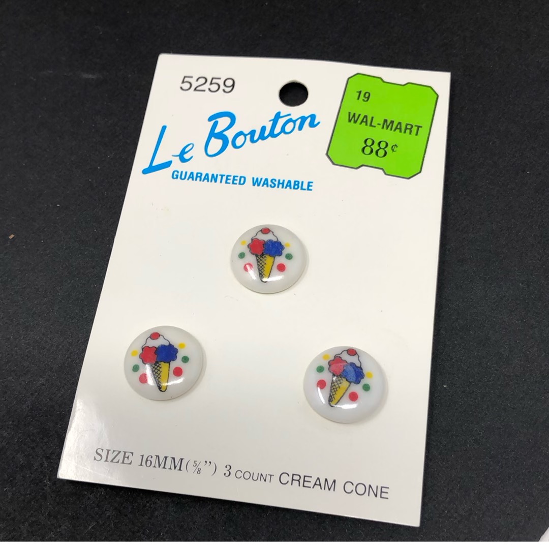 Novelty Ice Cream Cone Carded Buttons