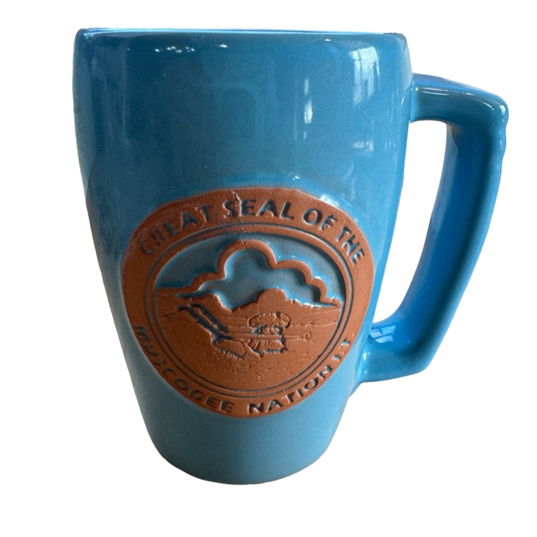 Large Light Blue Muskogee Nation Frankoma Mug