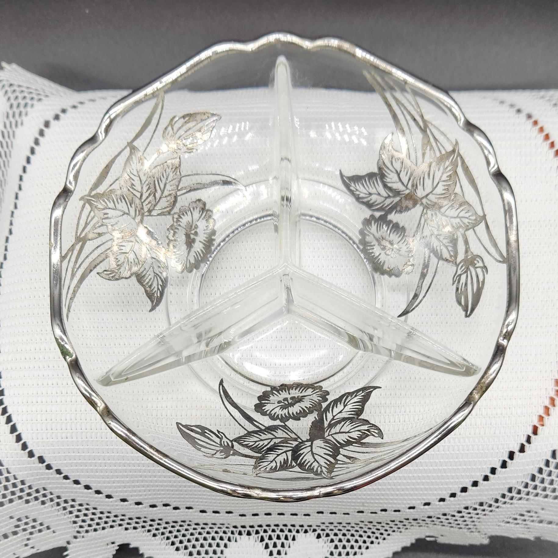 Silver City Sterling Overlay Cambridge Poppy Divided Crystal Dish By ...