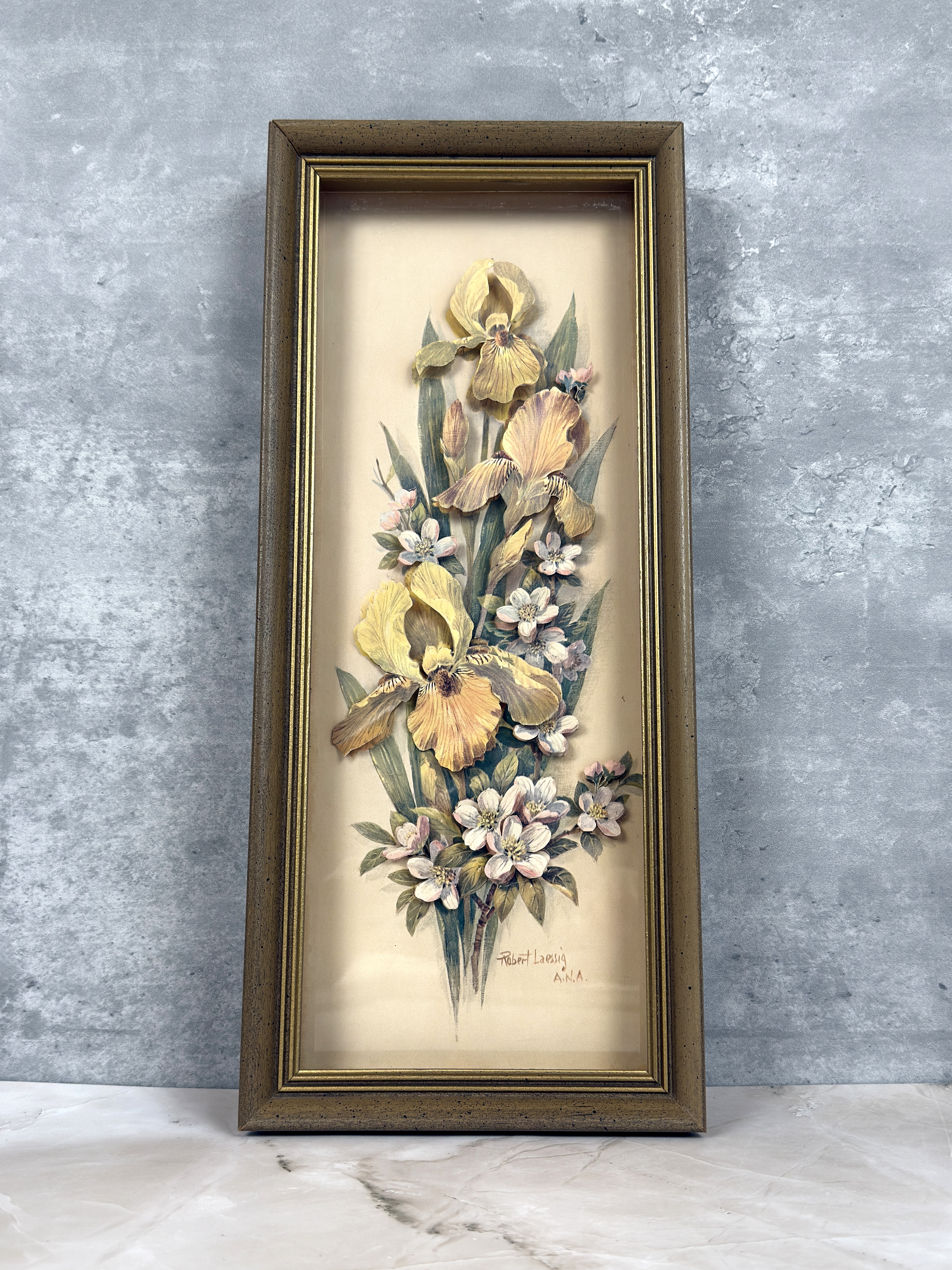 1966 Robert Laessig Iris Floral Print – Framed Dimensional Shadow Box ...