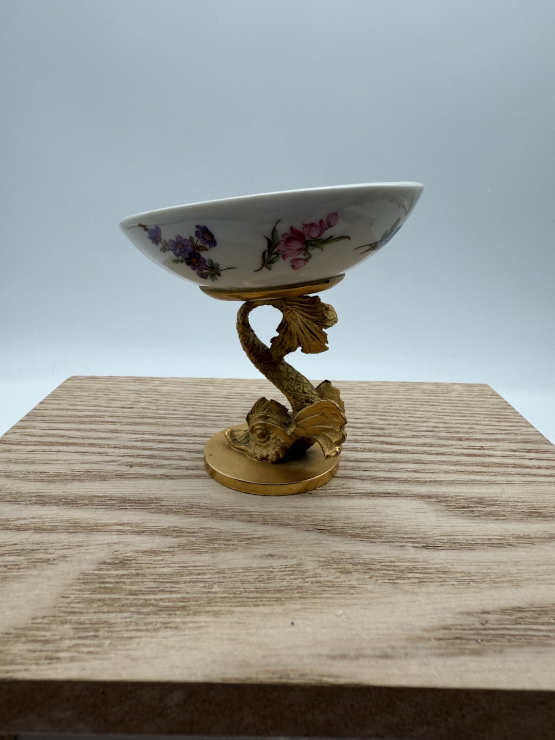 Dolphin Fish Gold Toned Metal And Ceramic Trinket Dish