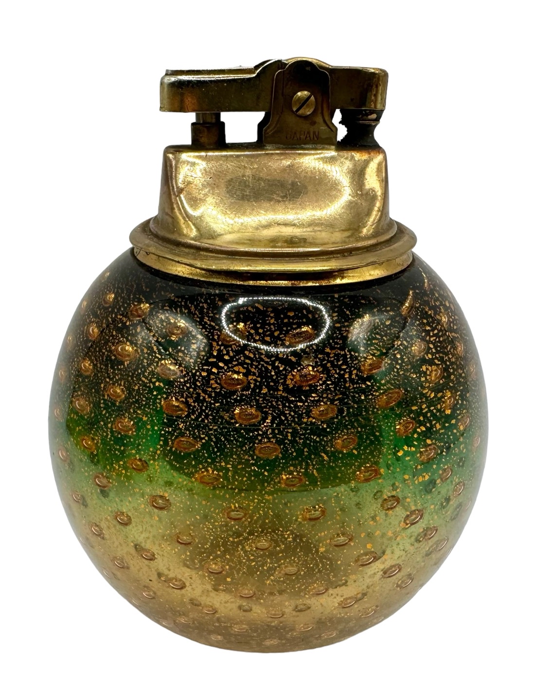 Vintage Murano Glass Table Lighter Controlled Bubble Green Amber Gold ...
