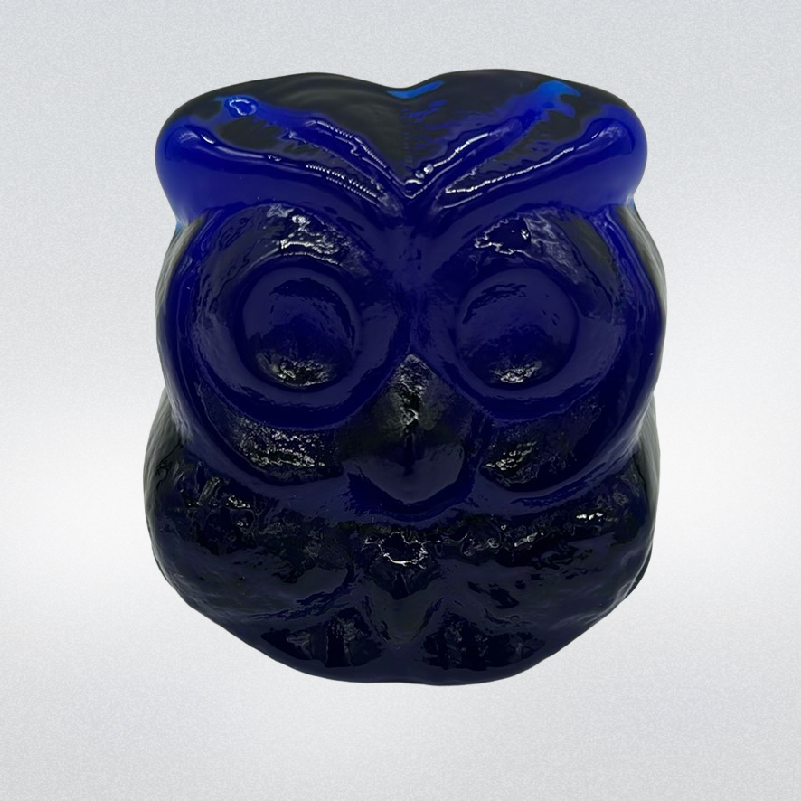 009 Paperweight Blenko Blue Hand Blown Glass Owl Figurine Signed Blenko ...