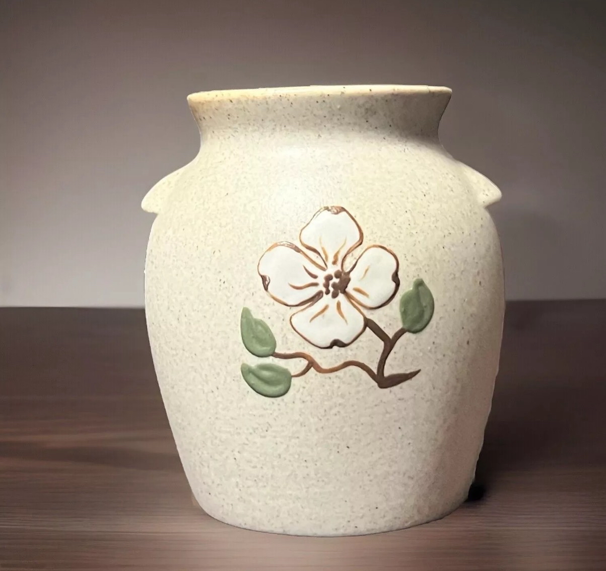 Vintage Pigeon Forge Pottery, Small Crock Dogwood Blossom, Blue Glaze