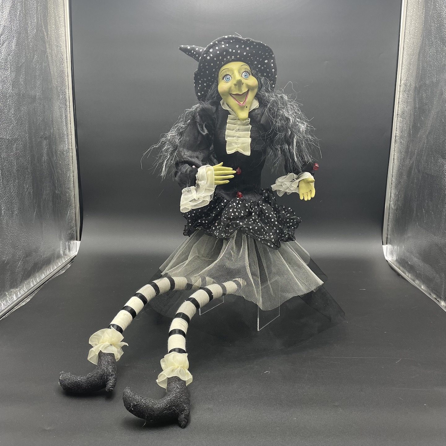 Large Black Witch Posable Doll Shelf Sitter Halloween Decor