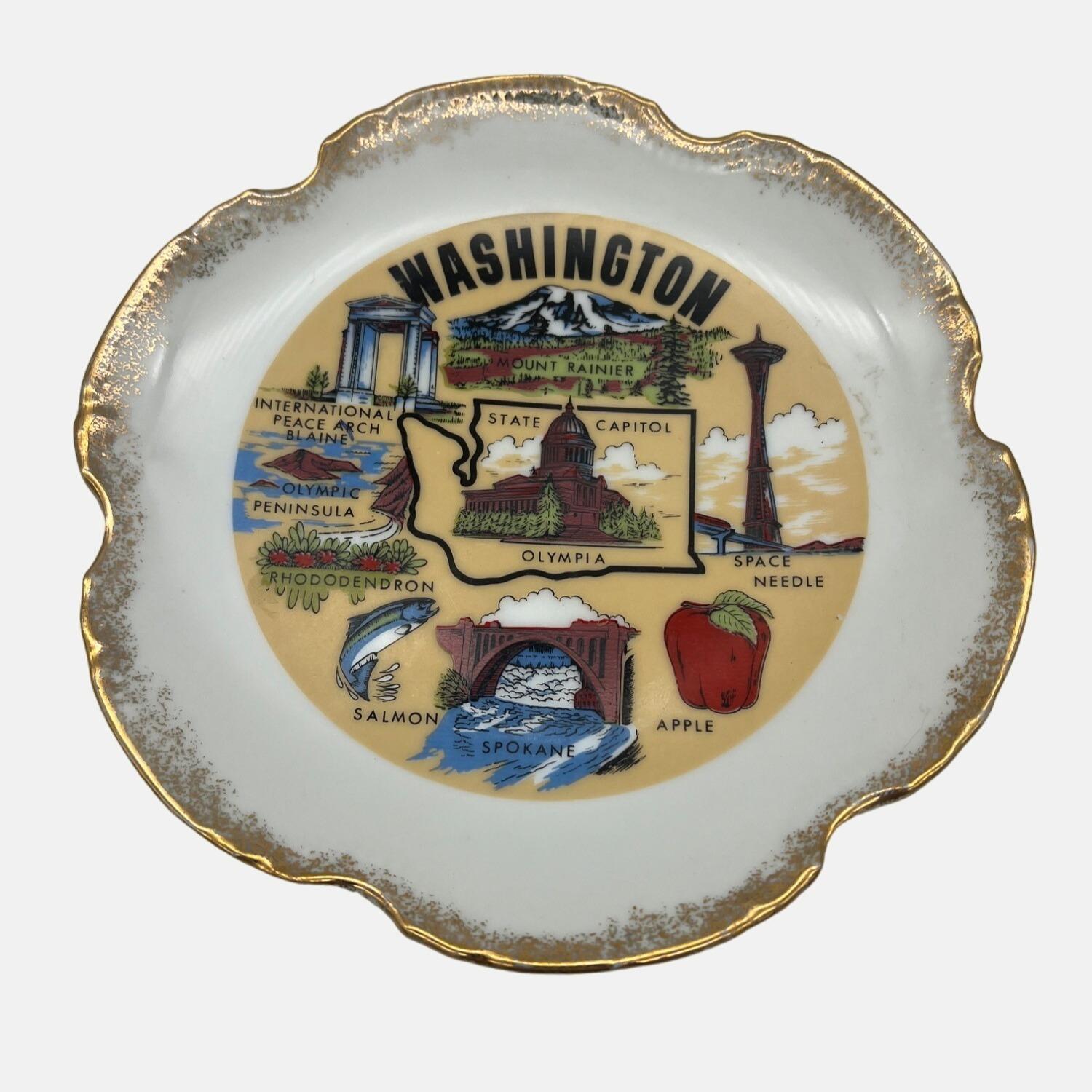 Vintage Washington State Souvenir Collectible Plate 7" Decorative Gold Trim