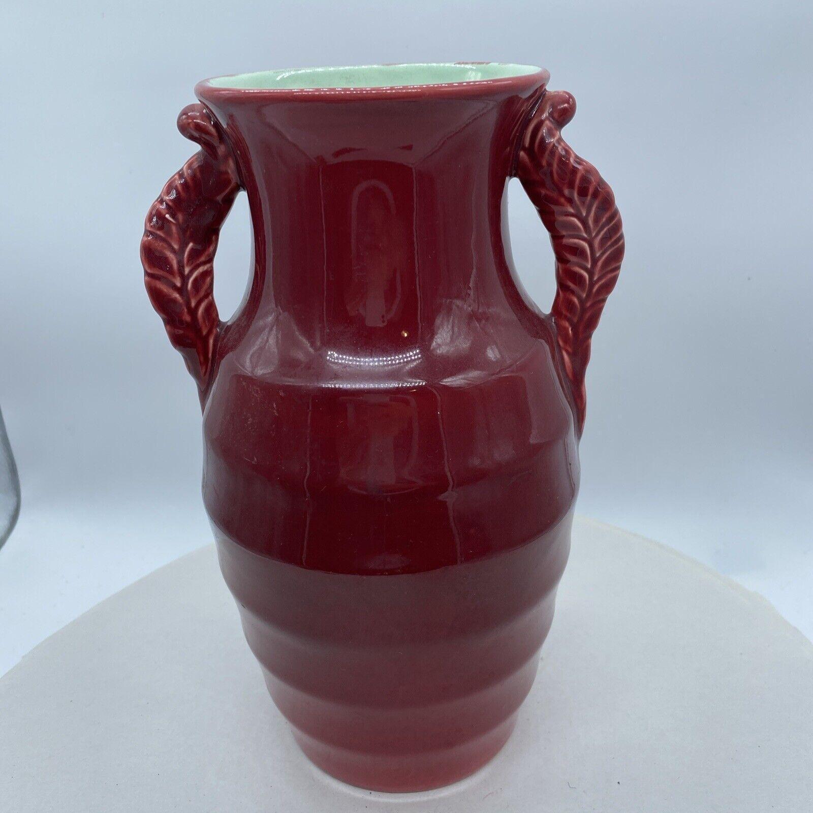 Shorter Vintage Pottery Vase Handles Red outer Green Inner 9 Inch 1930s ...