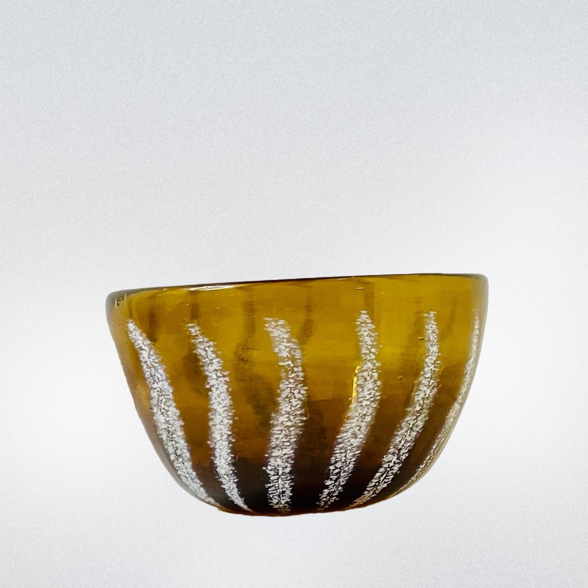 Milane Biot French Art Glass Bowl Brown with White Feathered Stripes ...