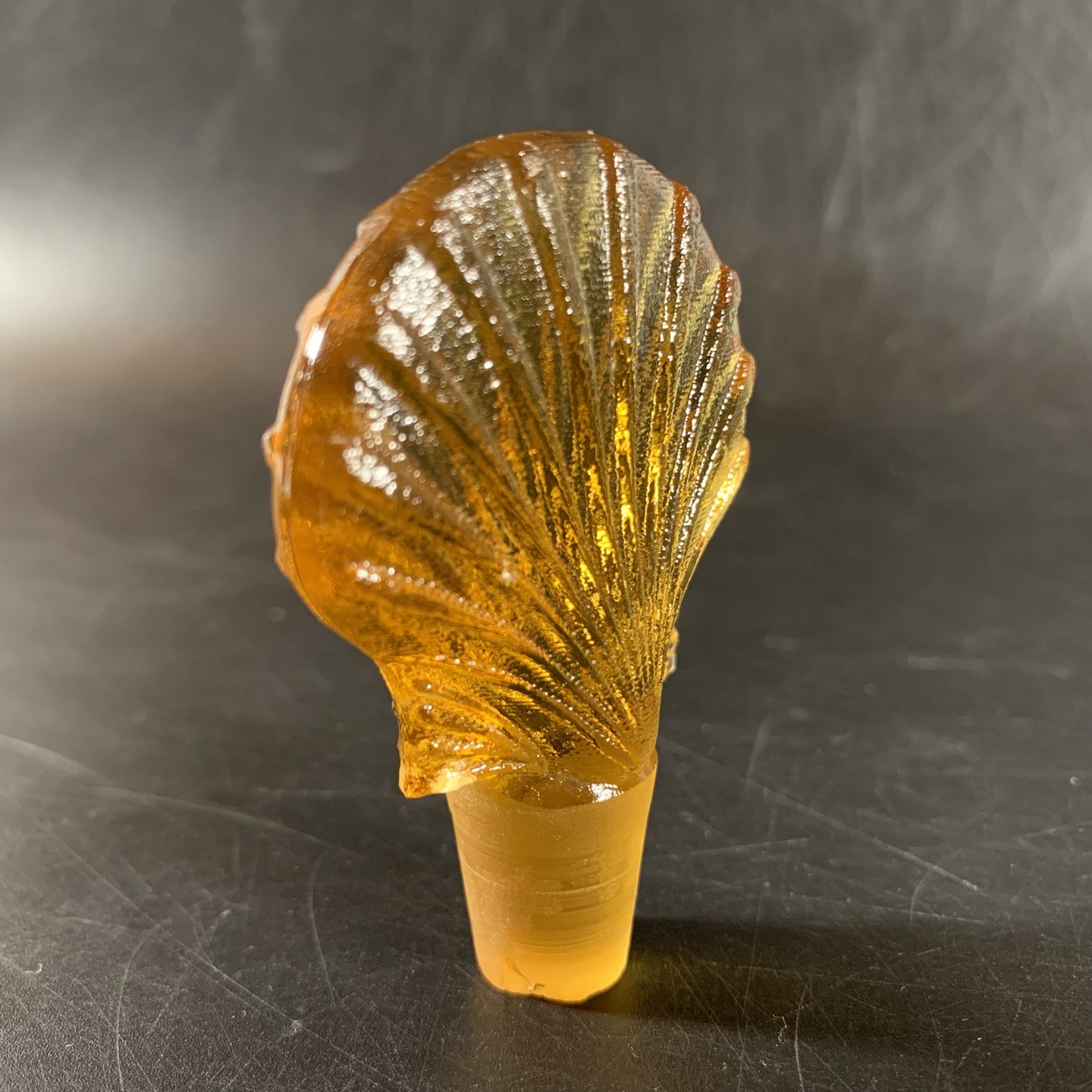 22. Vintage Amber, Glass Bottle Topper Seashell 1/4” to 3/4” Opening
