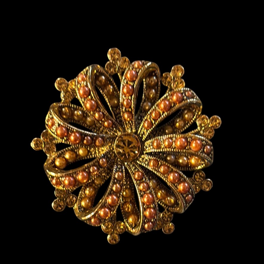 Marked LC Liz Claiborne Flower Brooch With Champagne Rhinestones And ...