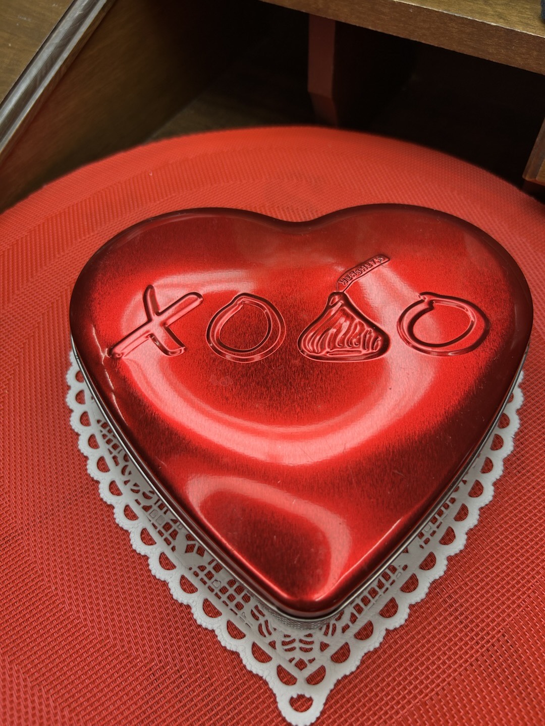 Tin Red Hershey’s Candy Tin Box, Bottom Is Perforated