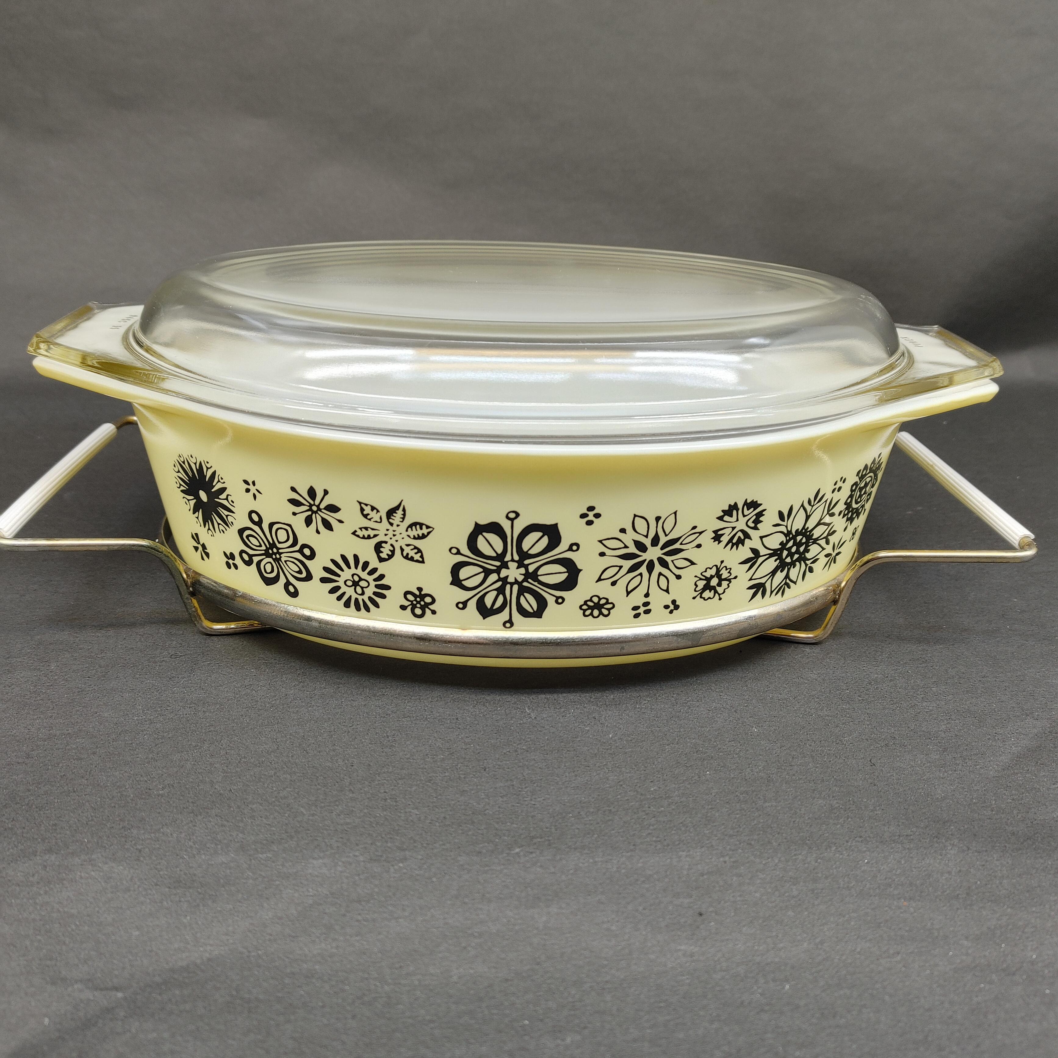 Vintage Pyrex Pressed Flower Pale Yellow 2.5 Qt Casserole Dish 045 Wire ...