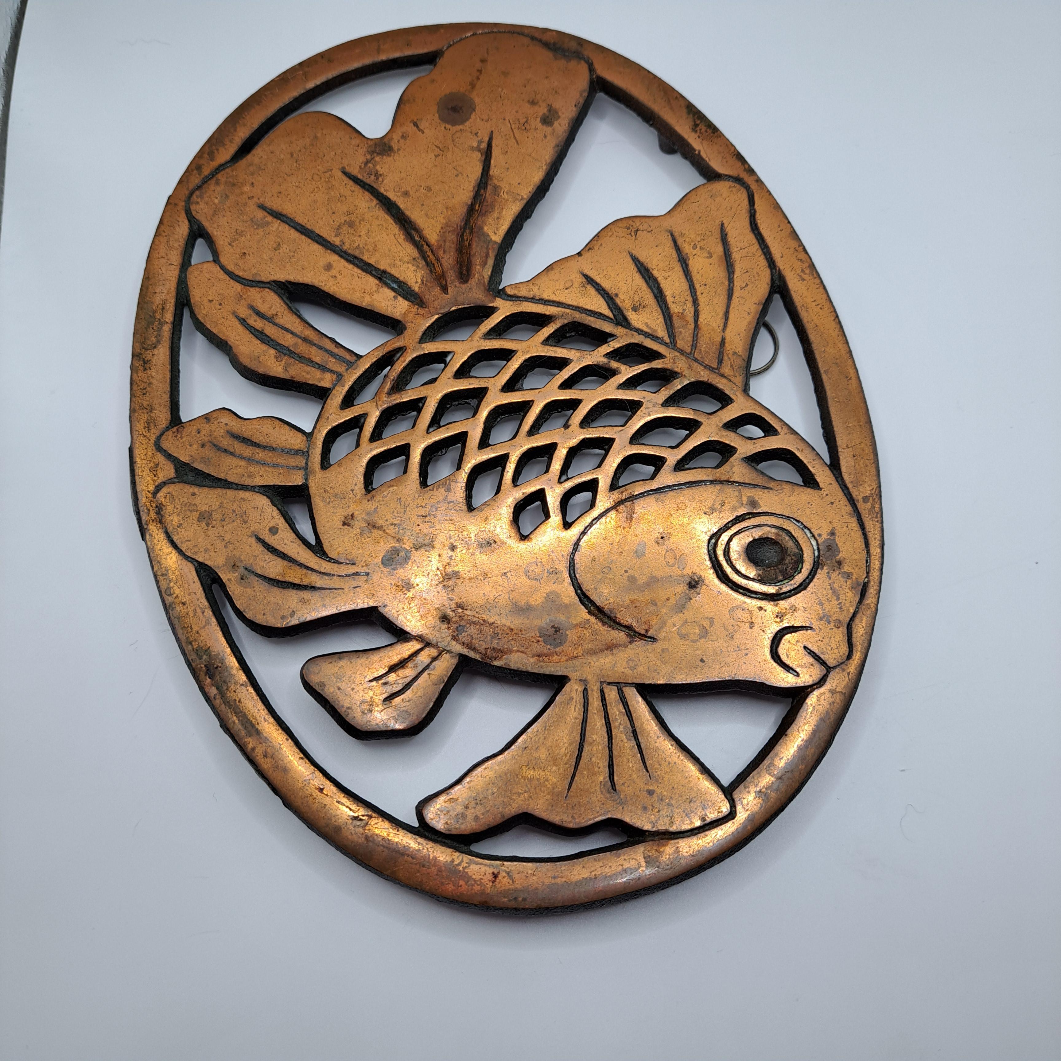 Vintage Copper on Cast Iron Goldfish Trivet