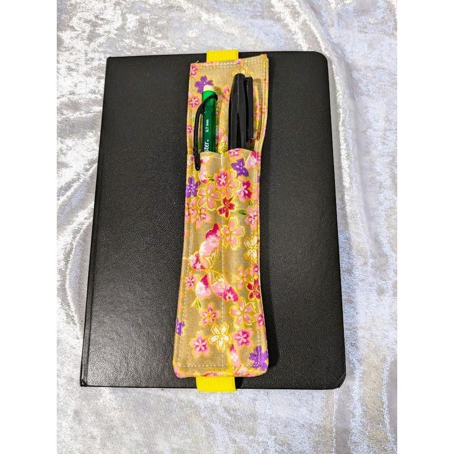 Pen or Pencil Holder Bookmark - Gold / Yellow Floral