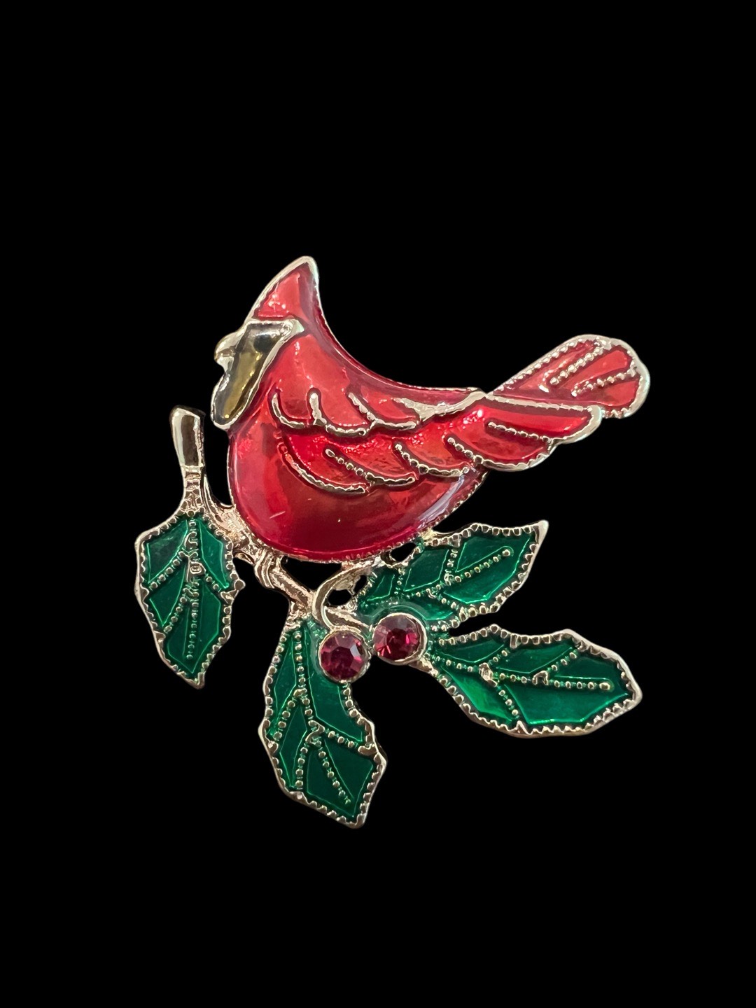 Vintage Red Cardinal Enamel Holiday Brooch